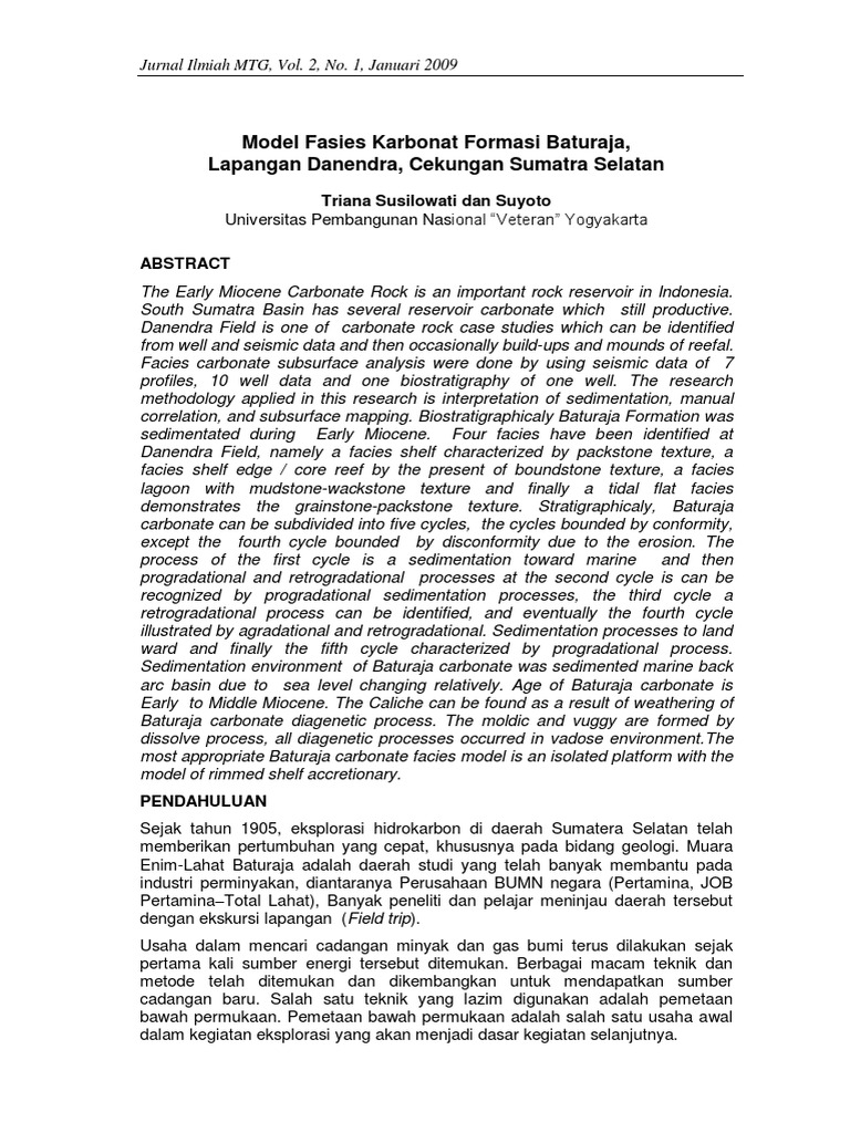 Model Fasies Karbonat Formasi Baturaja, Lapangan Danendra, Cekungan ...