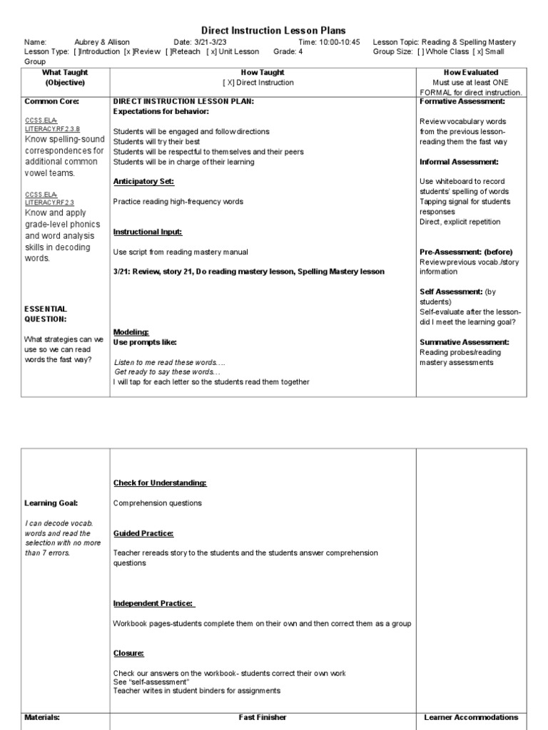Directed Spelling Lesson Plan | PDF | Language Arts & Discipline
