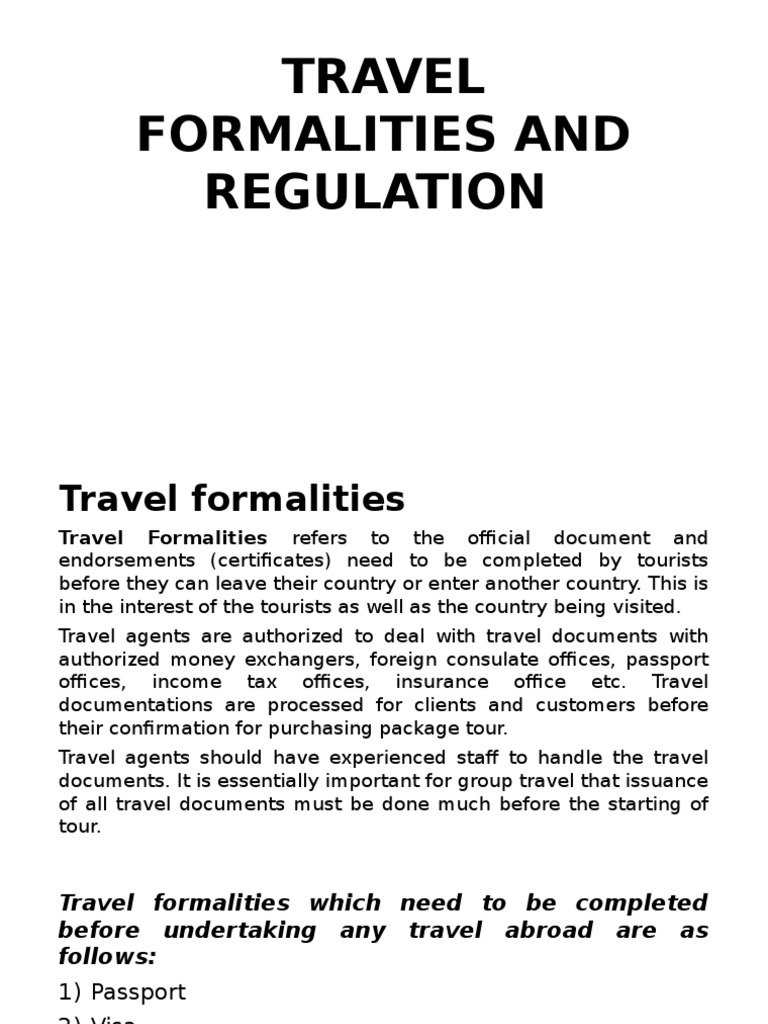 Travel Formalities and Regulation | PDF | Travel Visa | Passport