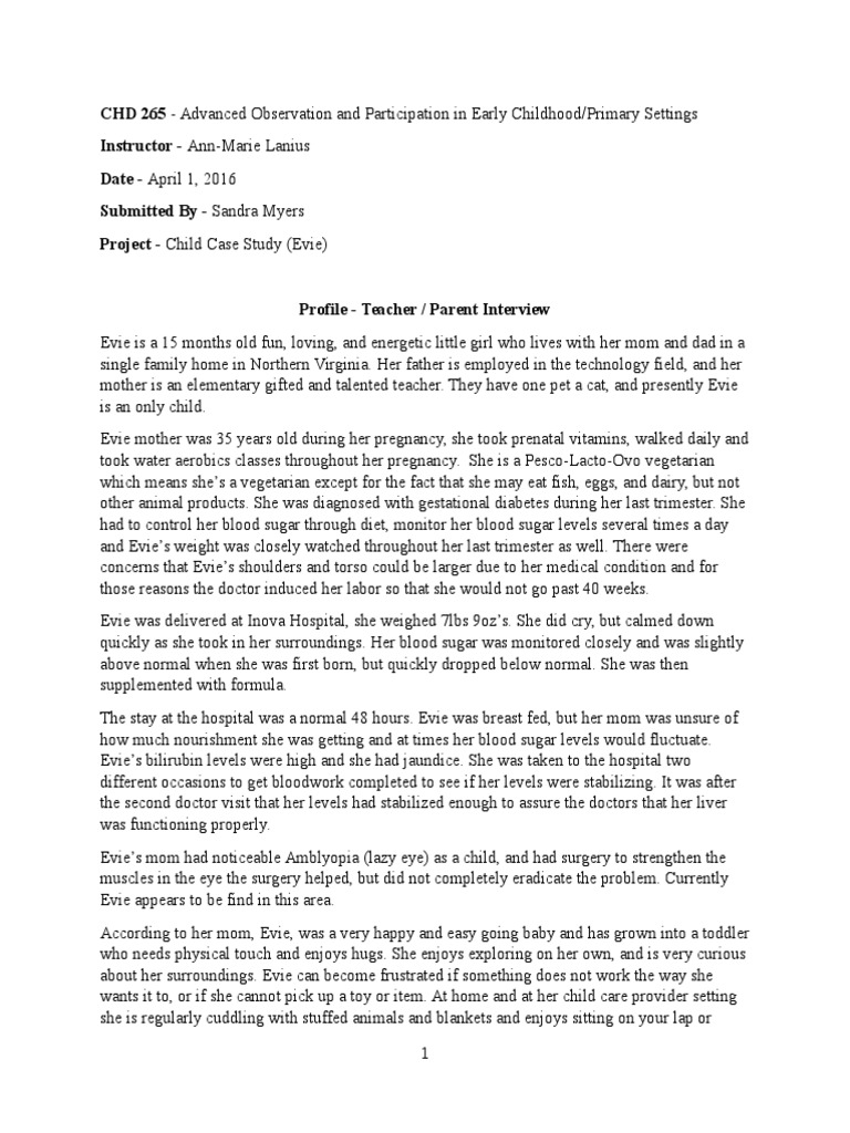 CHD 265 Evie Case Study-Lesson Plans | PDF | Lesson Plan | Learning