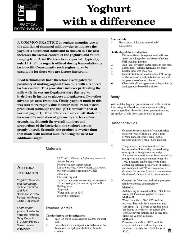 Practical Biotechnology: Alternatively.. | PDF | Yogurt | Milk