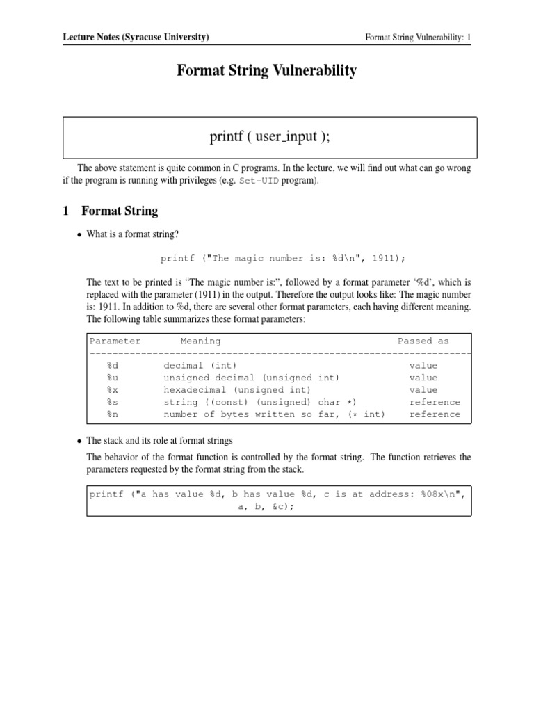 Printf Format String Attacks Pdf String Computer Science Subroutine