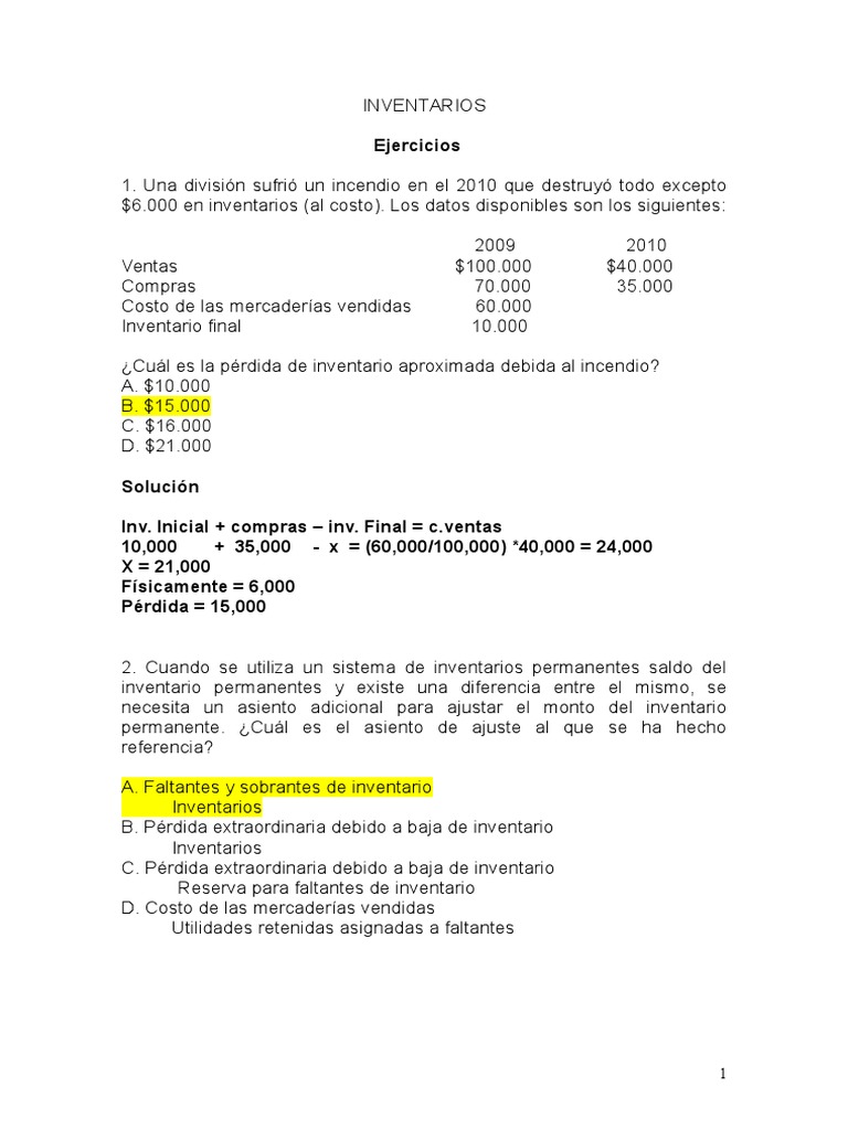 SOLUCION 2 Ejercicios Inventarios | PDF | Inventario | Contabilidad