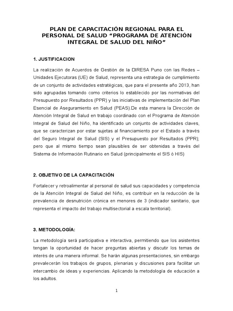 Tarea Plan de Capacitación Regional para El Personal de Salud | PDF ...