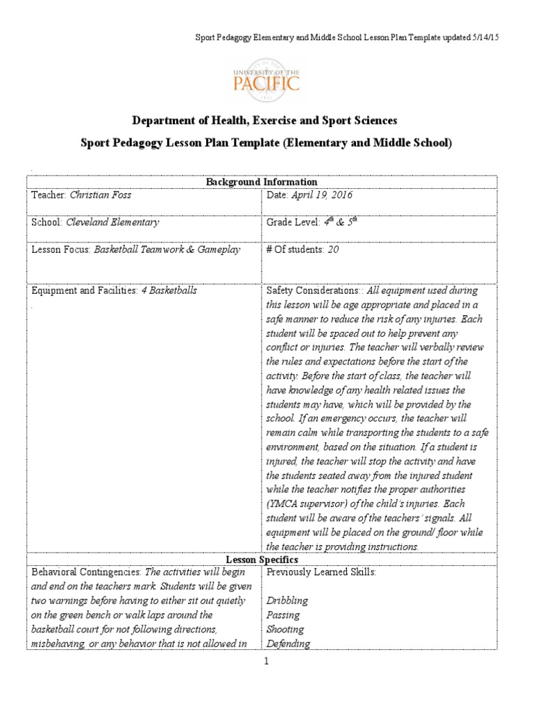 Basketball Lesson Plan for 4th Grade | PDF | Lesson Plan | Physical ...