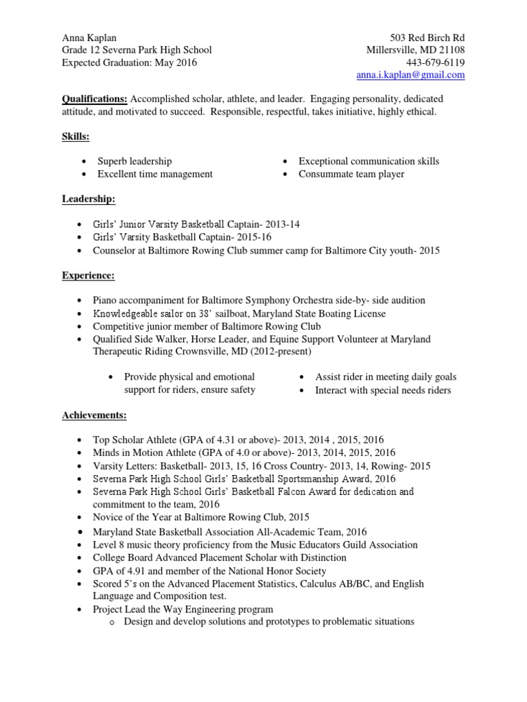 Anna Kaplan Resume | PDF