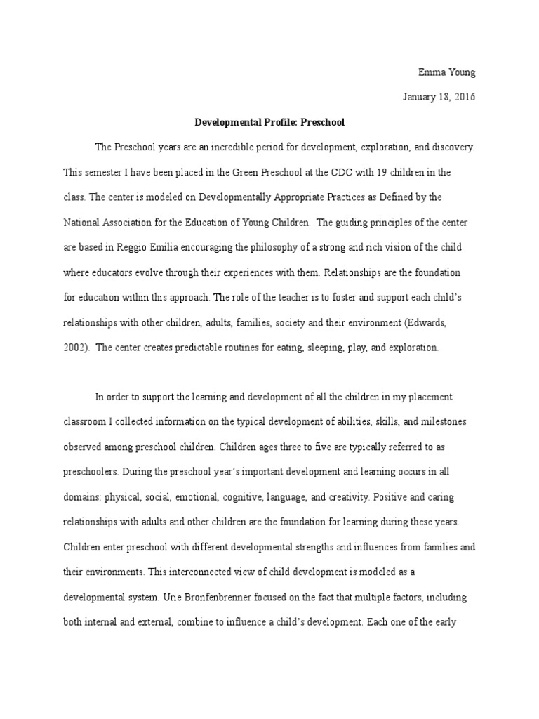 Developmental Profile Prek | PDF | Cognitive Development | Preschool