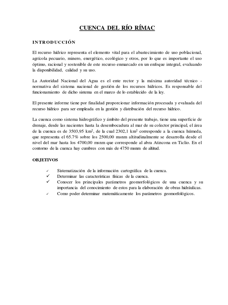 Cuenca Del Rio Rimac | PDF | Cuenca de drenaje | Longitud
