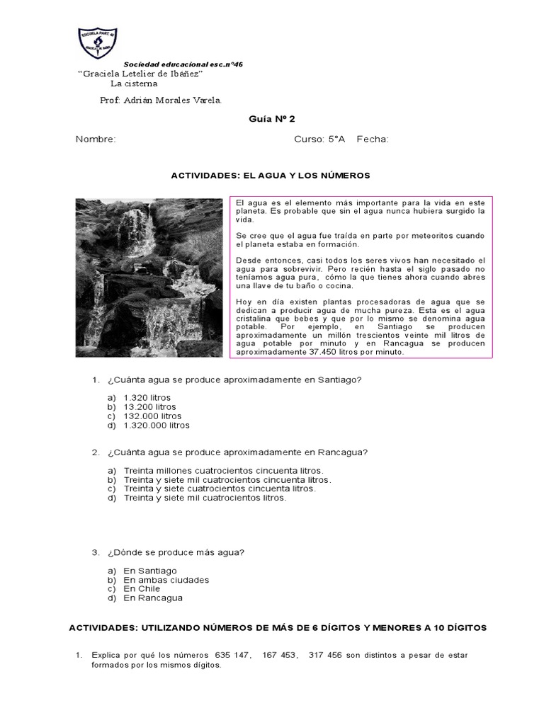 ACTIVIDADES 5° Basico Matemática | PDF | Agua | Chile