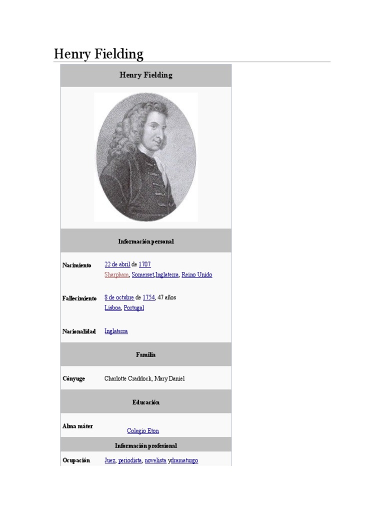 Vida y obra de Henry Fielding | PDF | Henry Fielding