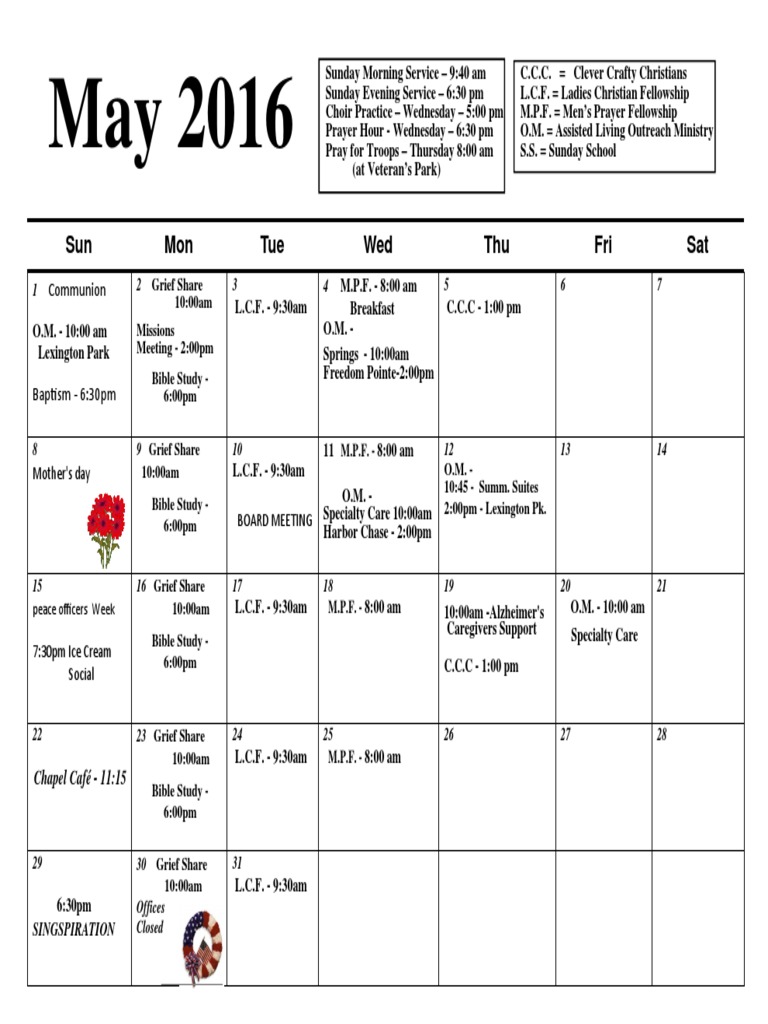 May 2016 Calendar of Events | PDF