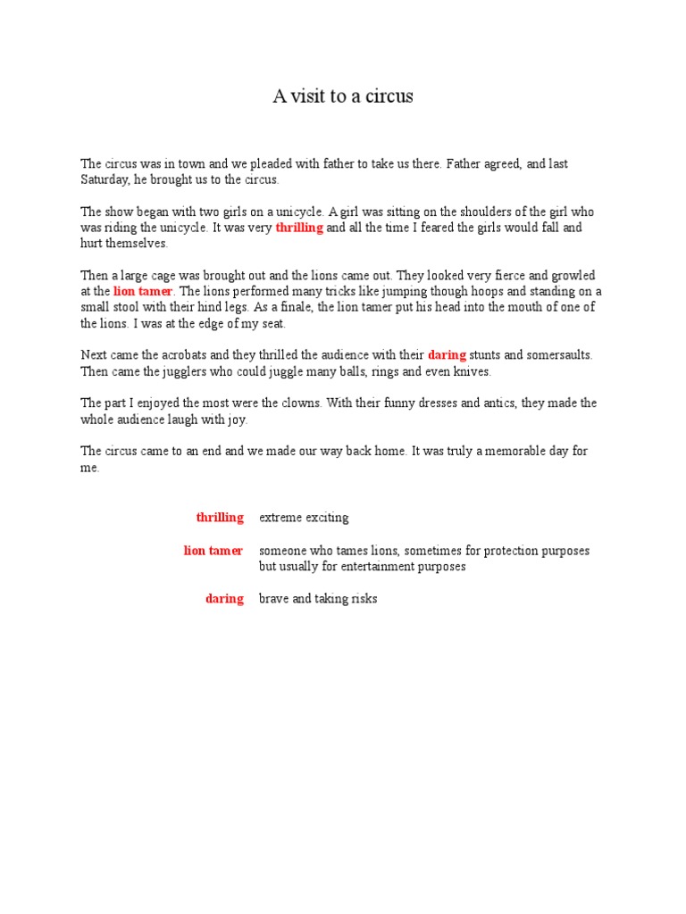 A Visit To A Circus: Thrilling | PDF | Circus | Performing Arts