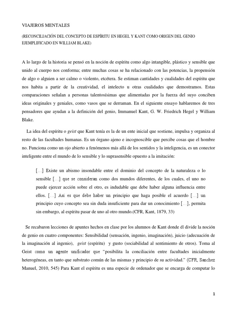 Ensayo Entre Kant, Hegel y William Blake | PDF | Georg Wilhelm Friedrich Hegel | Immanuel Kant