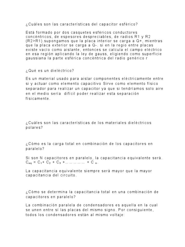 Cuáles Son Las Características Del Capacitor Esférico | PDF