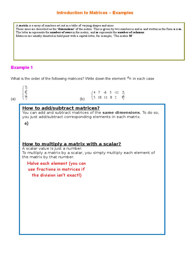Introduction To Matrices - Examples: Example 1 | PDF