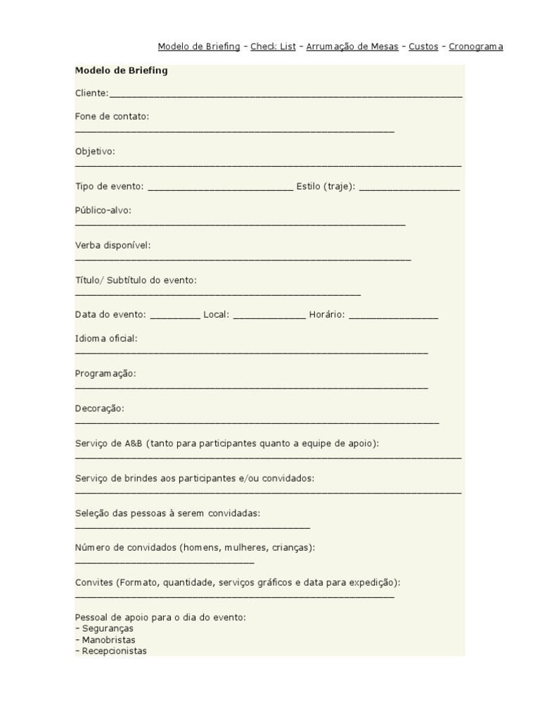 Checklist Eventos | PDF | Despesa | Qualidade (negócios)