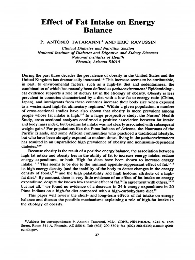 Impact of Fat Intake on Energy Balance | PDF | Adipose Tissue | Obesity