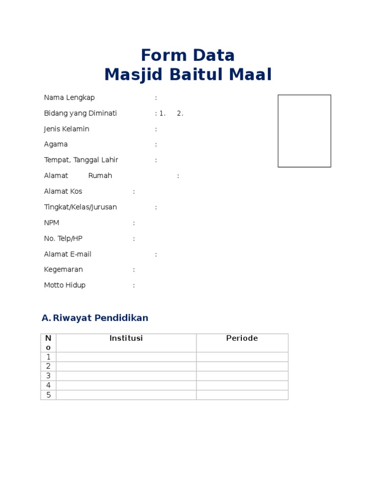 Formulir Pendaftaran Pengurus Masjid | PDF