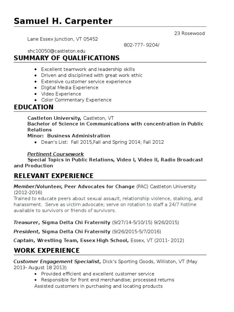 Sam Carpenter Resume Final | PDF | Wellness
