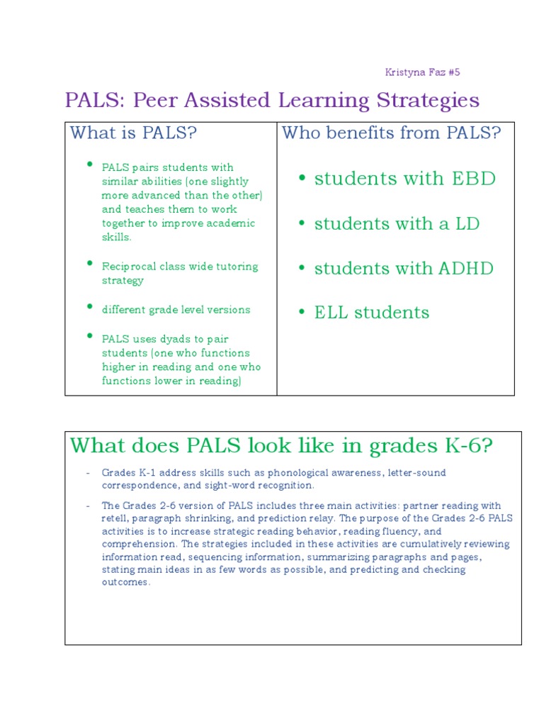 PALS: Peer Assisted Learning Strategies: What Does PALS Look Like in ...