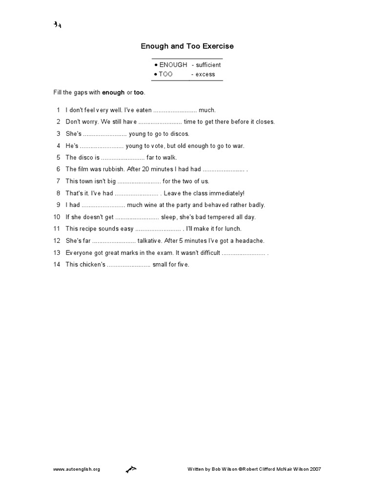 Too Vs Enough PDF | PDF