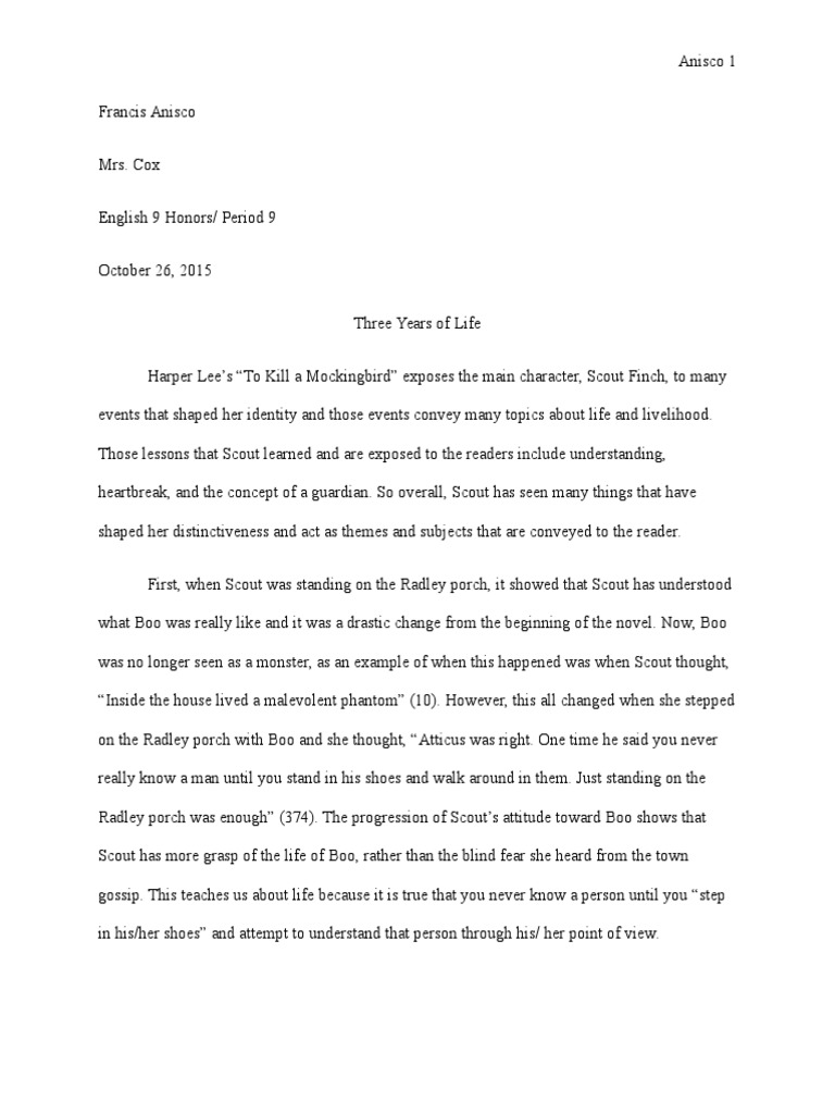 Tkam Final Draft Francis Anisco | PDF | To Kill A Mockingbird