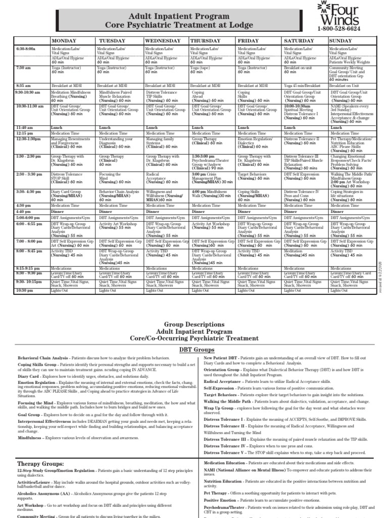 Inpatient Psychiatric Daily Schedule | PDF | Dialectical Behavior ...