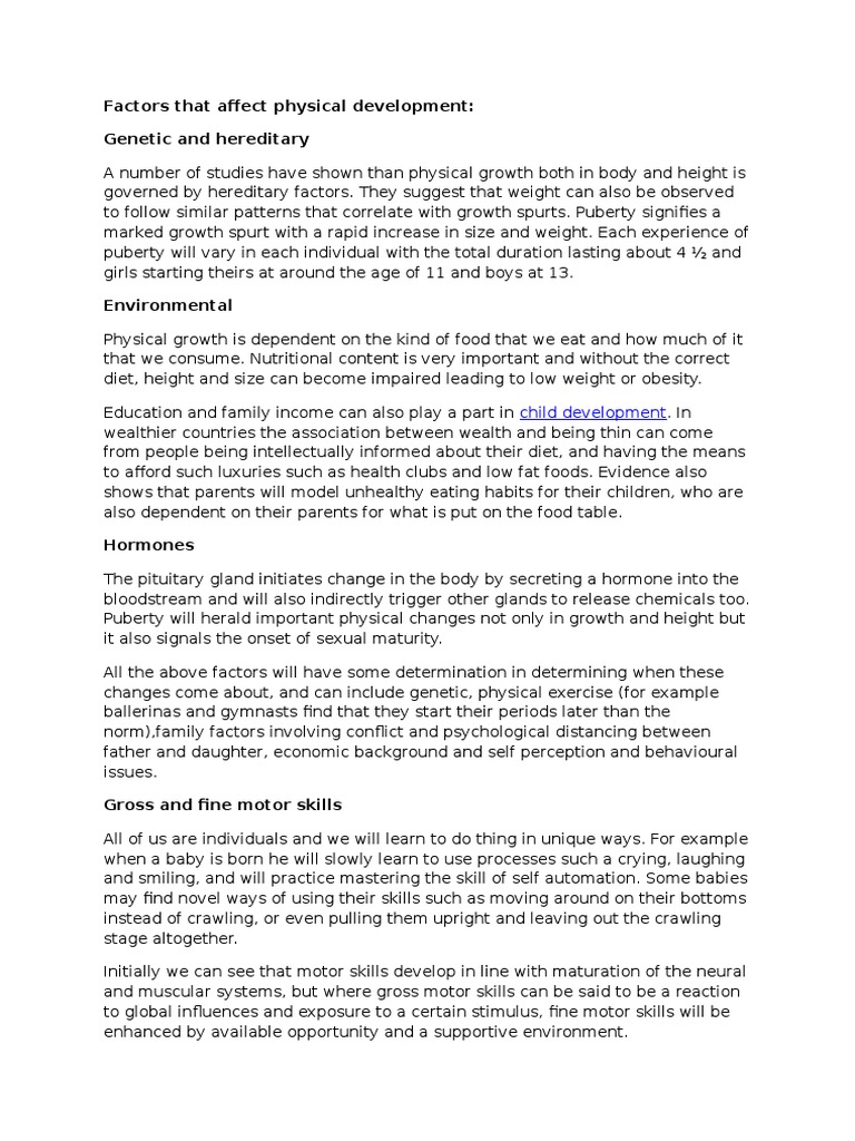 Factors That Affect Physical Development | PDF | Puberty | Child ...