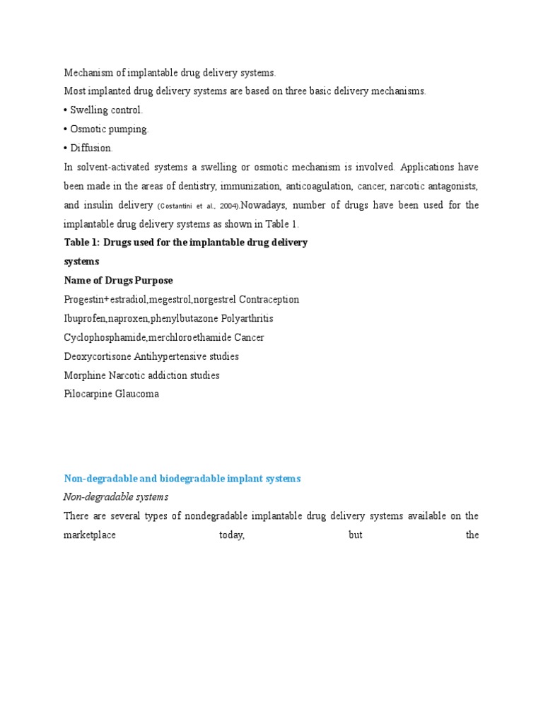 Mechanism of Implantable Drug Delivery Systems | PDF | Intravenous ...