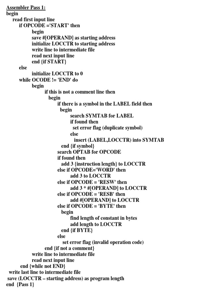 Assembler Pass 1 And Pass2 Algorithm Pdf Assembly Language Central Processing Unit