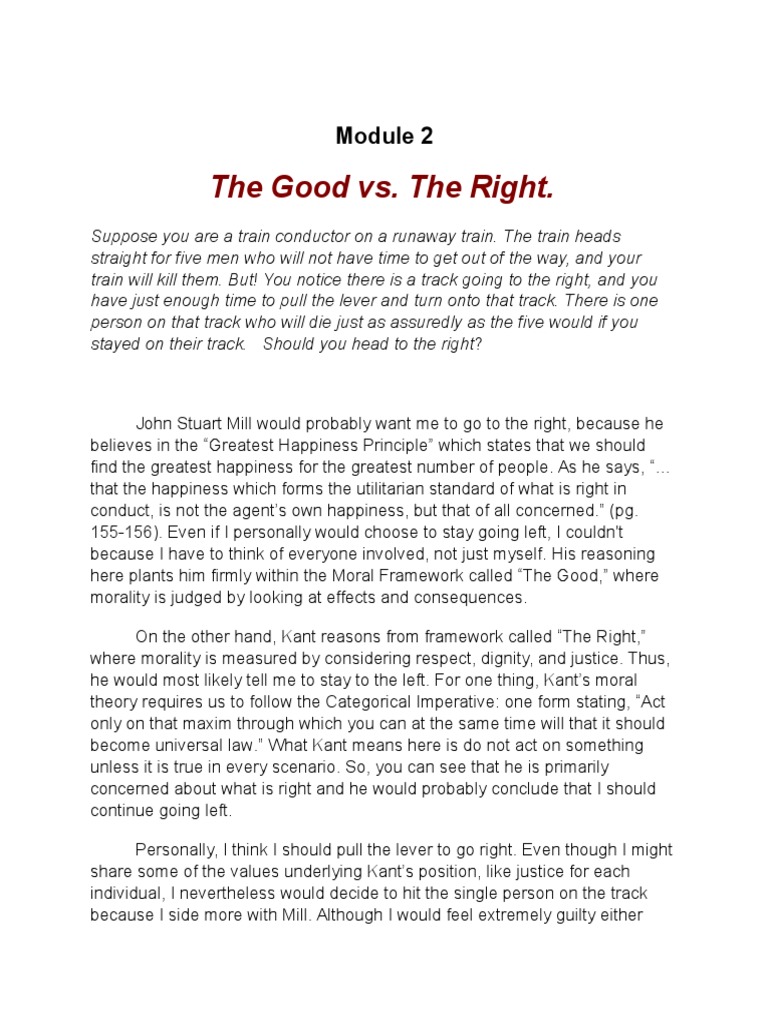 Good Vs Right | PDF | Immanuel Kant | Utilitarianism