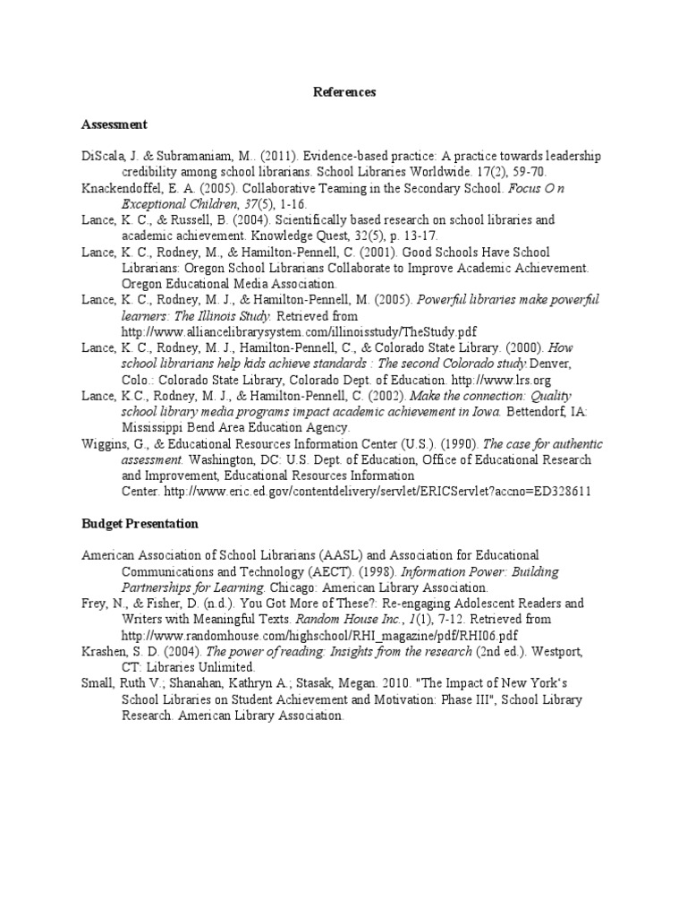 Portfolio References | PDF | School Library | Librarian