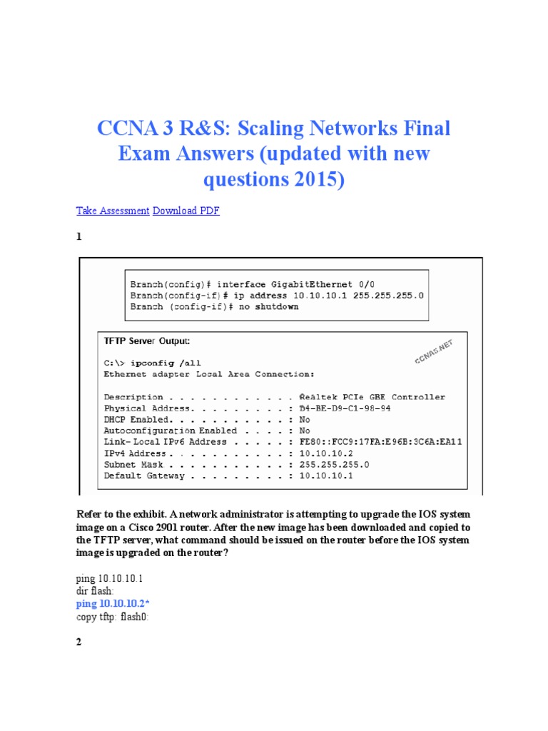 CCNA 3 R&S: Scaling Networks Final Exam Answers (Updated With New Questions 2015) | PDF ...