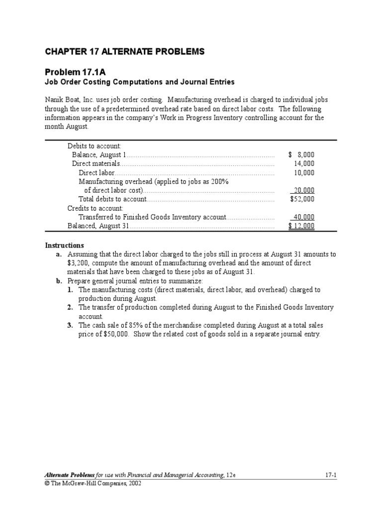 Chapter 17 Alternate Problems Problem 17.1A: Alternate Problems For Use With Financial and ...