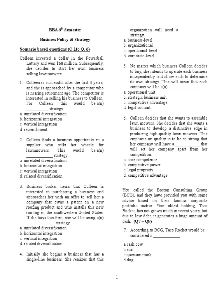 Bps Question Bank QB | PDF | Strategic Management | Value Chain