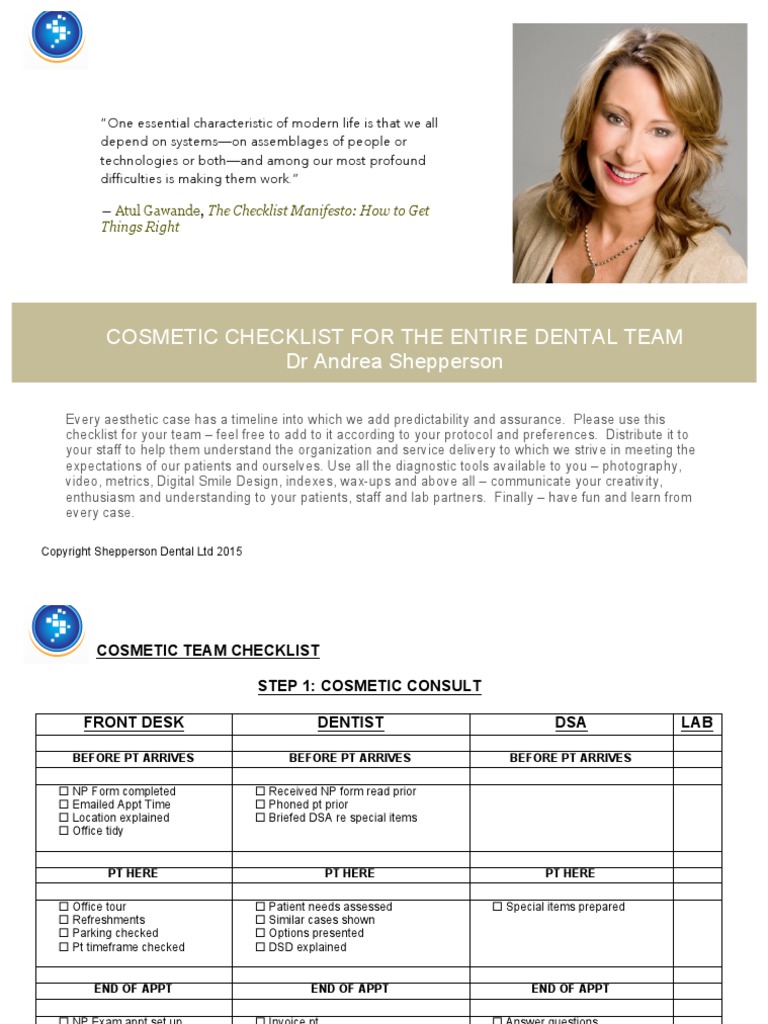 Cosmetic Checklist For The Entire Dental Team DR Andrea Shepperson ...