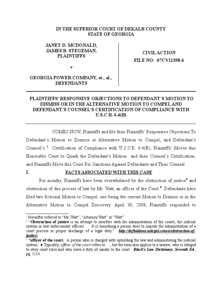 Plaintiffs' Response To Georgia Power's Motion To Dismiss or Compel ...