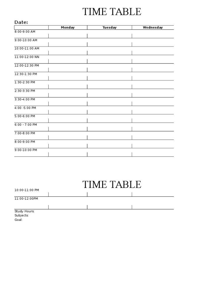 Time Table: Date | PDF