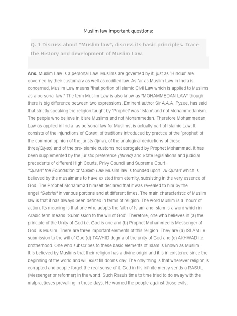 Key Questions in Muslim Law Explained | PDF | Marriage | Sharia