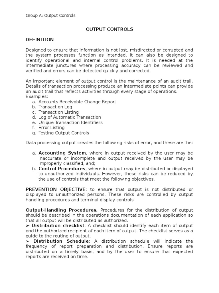 Output Controls Sumary | PDF | Input/Output | Database Transaction