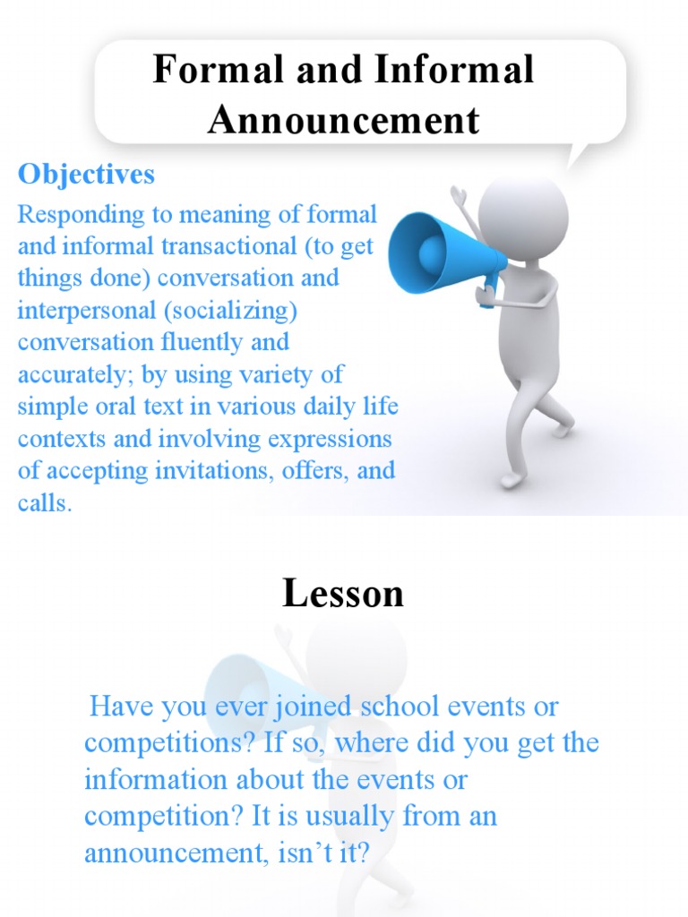 English Lesson: Formal and Informal Announcement | PDF