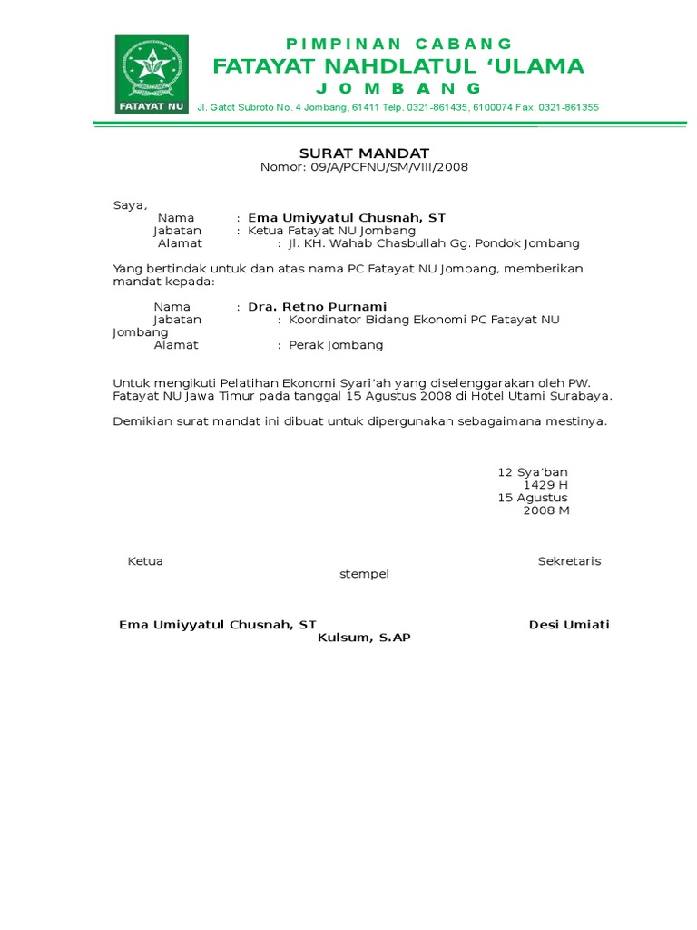 Contoh Surat Mandat | PDF | Gaya Hidup