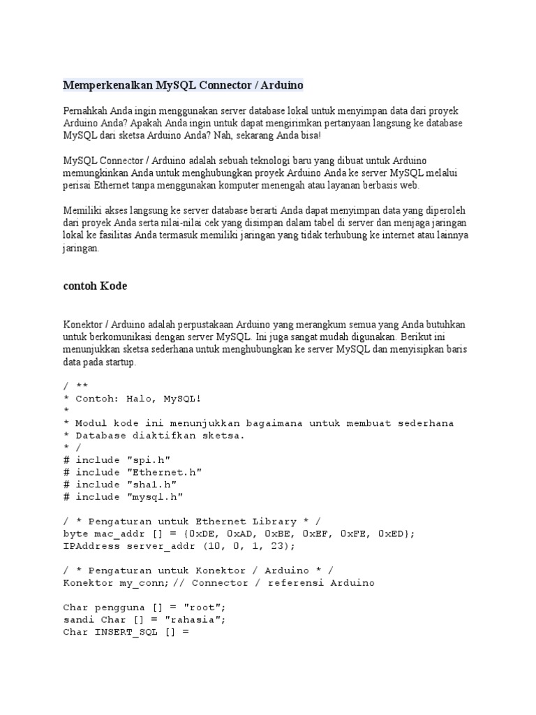Arduino Ke MySQL Connector | PDF