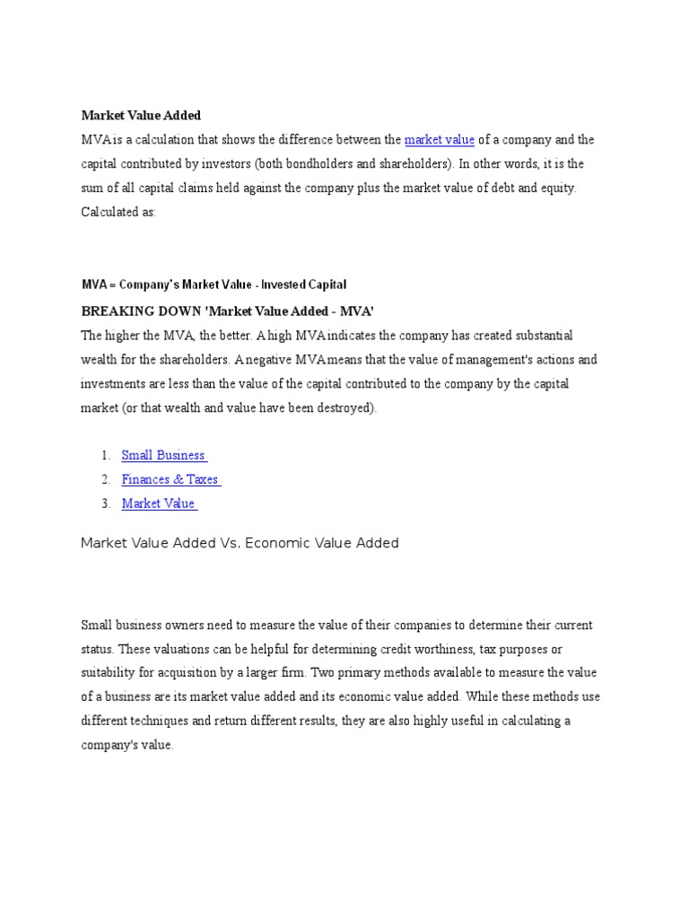 Mva & Eva | Download Free PDF | Financial Markets | Economics