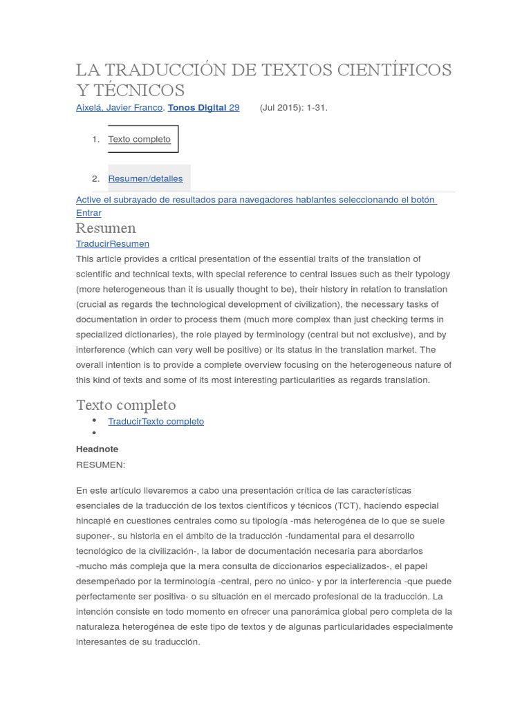 La Traducción de Textos Tecnicos | PDF | Traducciones | Lingüística