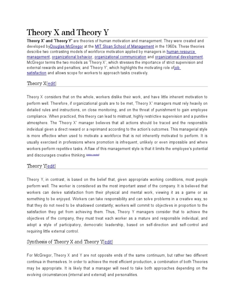 Understanding Workforce Motivation: An Analysis of McGregor's Theory X ...
