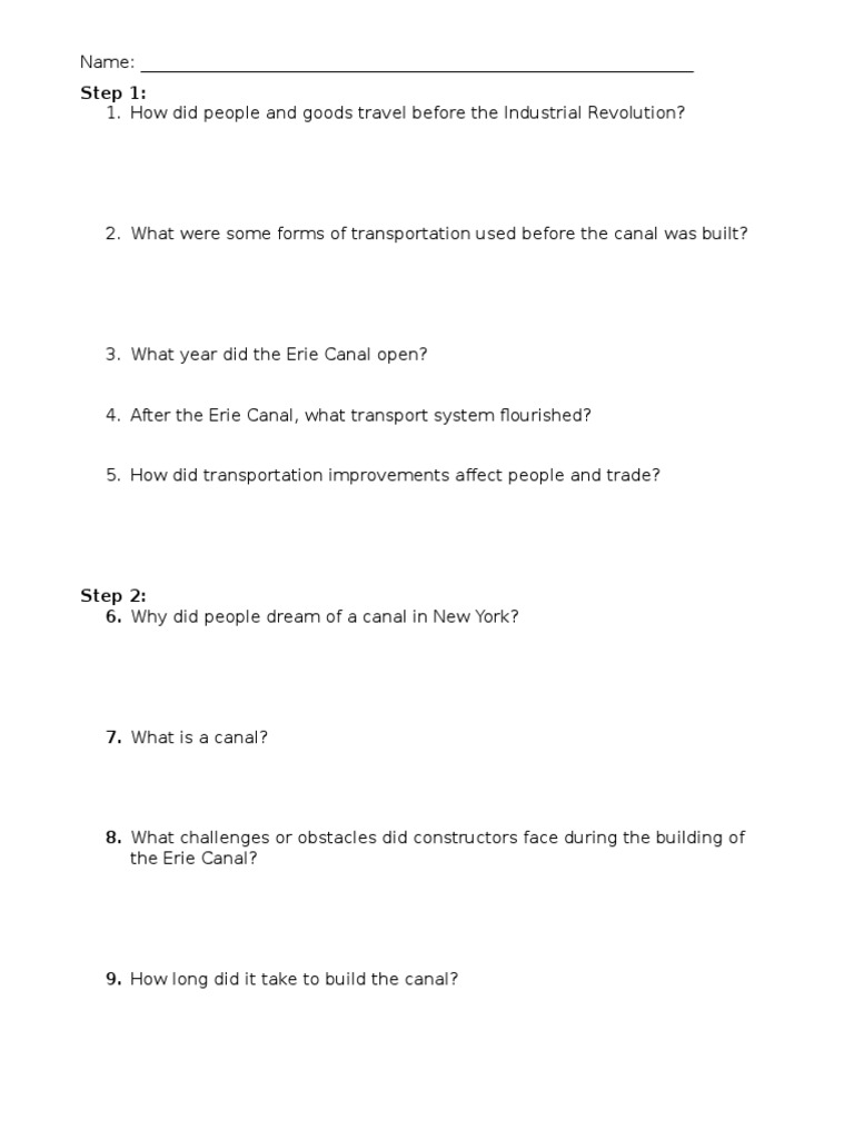 Erie Canal Webquest Worksheet | PDF | Erie Canal | Canal