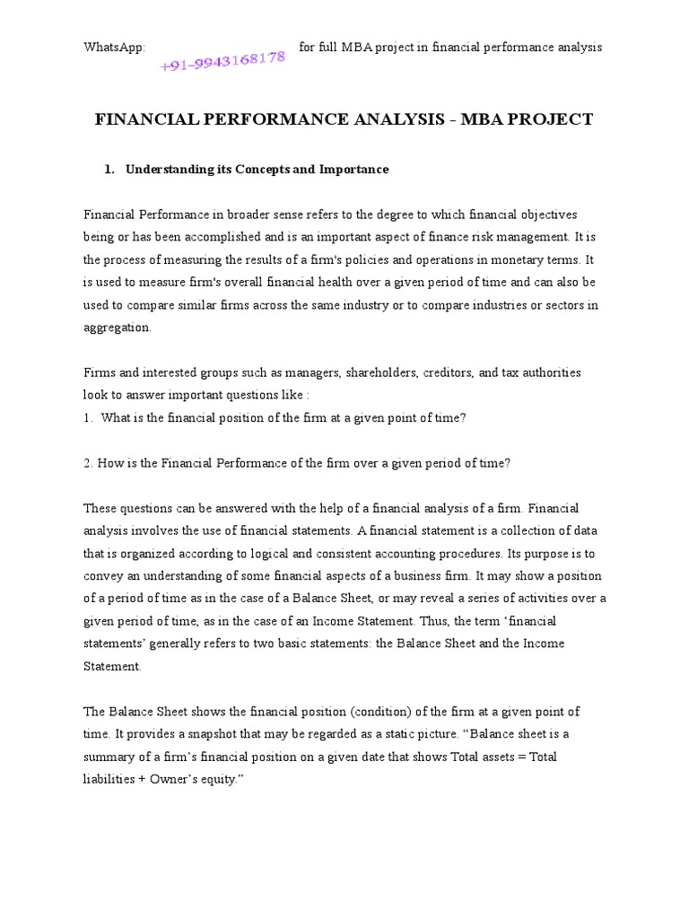 Financial Performance Analysis Mba Project report download | Corporate ...