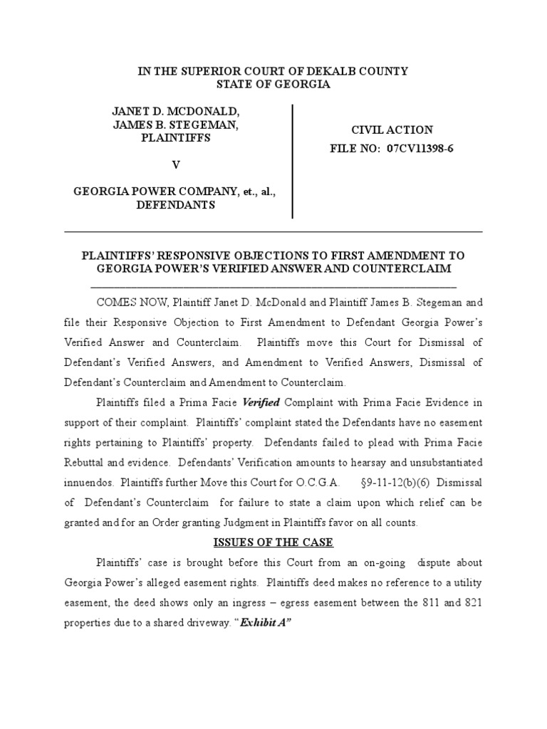 Objection to Georgia Power's First Amendment to Answers and ...