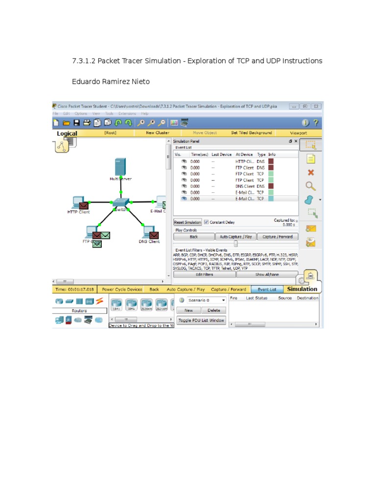 7 3 1 2 Packet Tracer Simulation Exploration Of Tcp And Udp Instructions Eduardo Ramirez Nieto